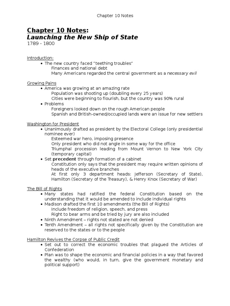The American Pageant Chapter 10 Notes | PDF | Federalist Party ...