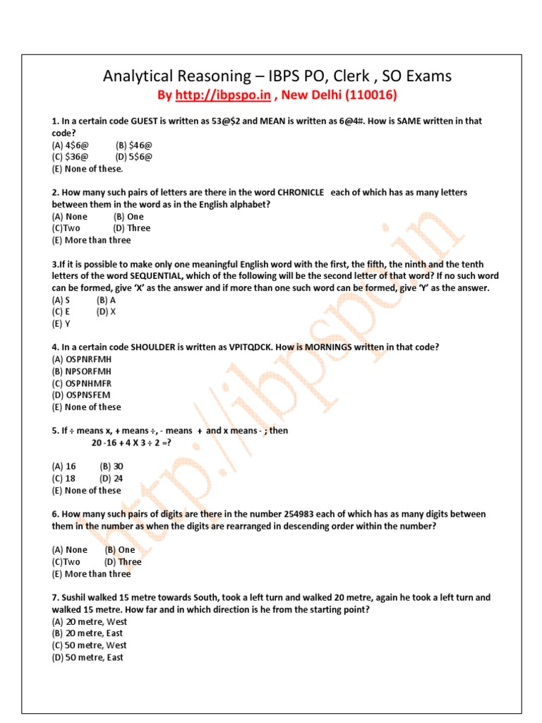 IBPS Exam Code & Logic Puzzles | PDF | Notation | Encodings