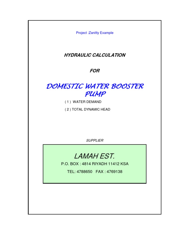 Domestic Water Booster Pump Calculation | PDF | Pipe (Fluid Conveyance ...