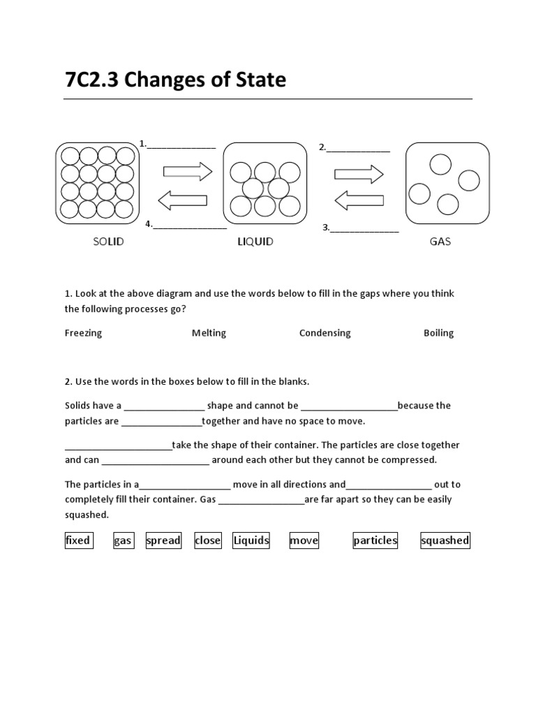 7C2 Changes of State Worksheet | PDF