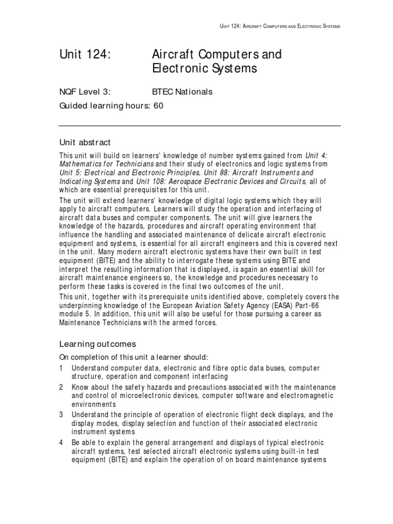 Unit 124 Aircraft Computers and Electronic Systems | PDF | Computer ...