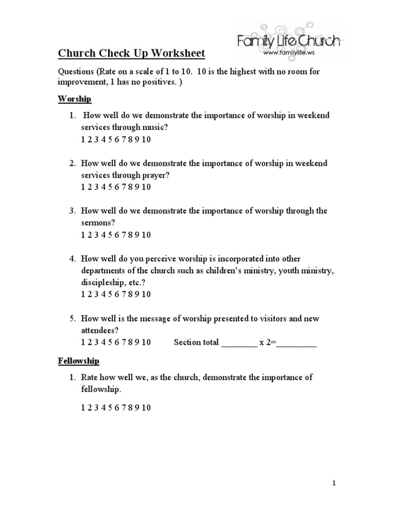 Church Check Up Worksheet: Worship | PDF | Disciple (Christianity ...