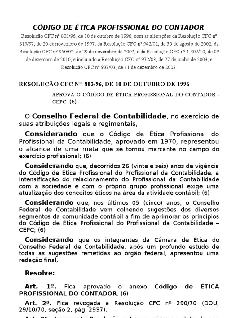 Código de Ética Profissional Do Contador | PDF | Princípios contábeis ...