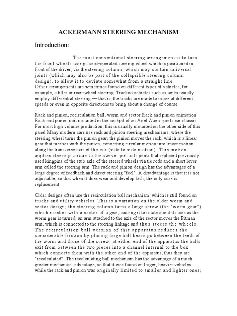 Ackermann Steering Mechanism Overview | PDF | Steering | Wheeled Vehicles