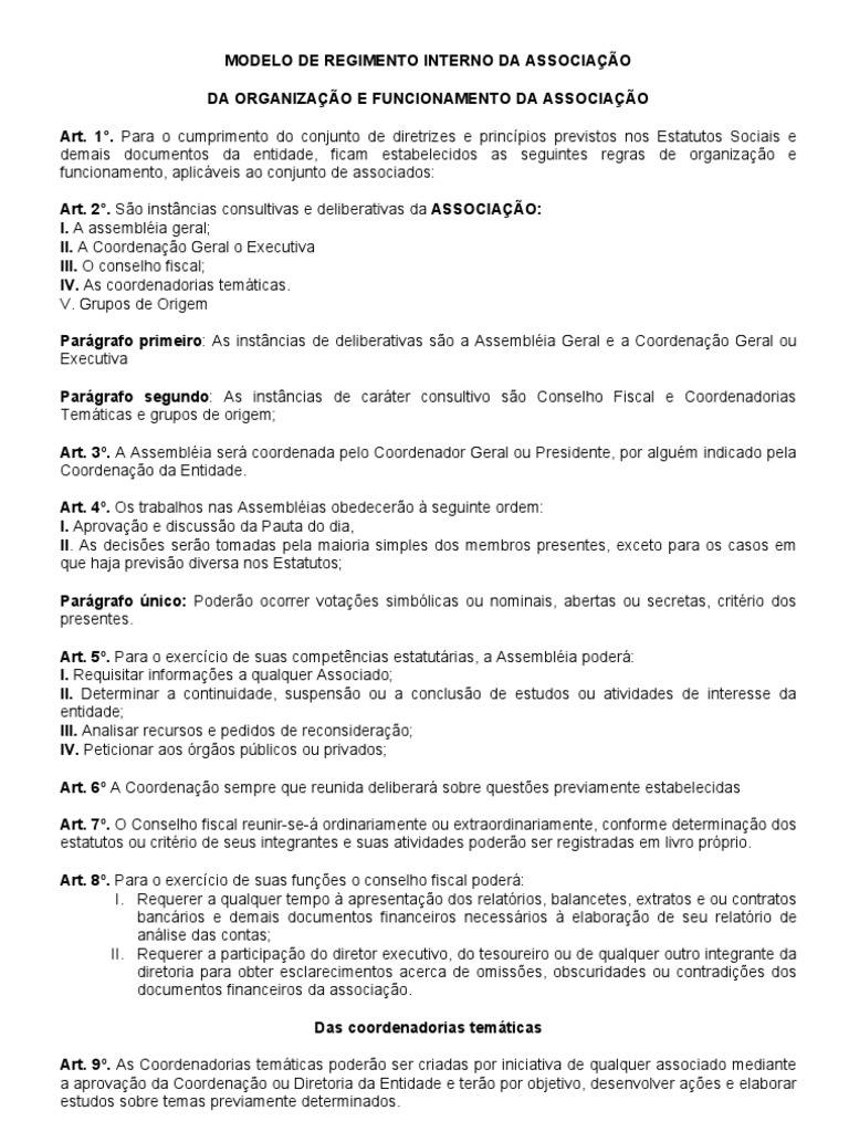 Modelo de Regimento Interno | PDF