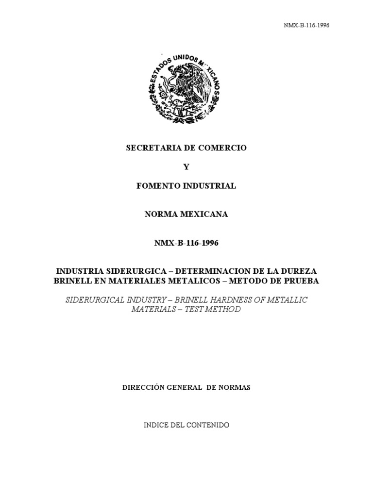NMX-B-116-1996 (HBN) | PDF | Dureza | Medición