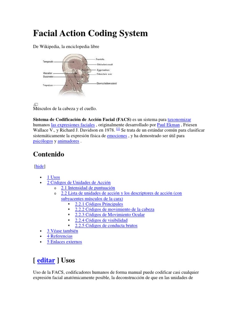 Facial Action Coding System | PDF | Anatomía humana | Cabeza y cuello ...