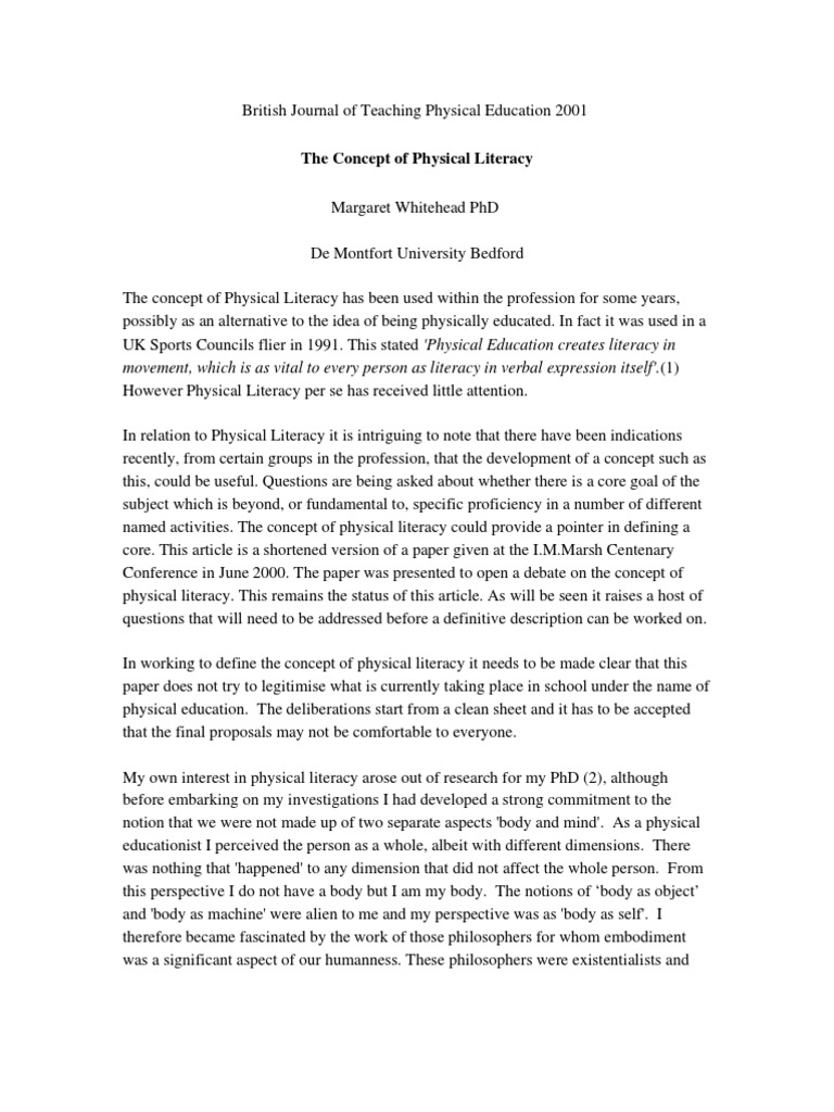 Understanding Physical Literacy Concepts | PDF | Literacy | Self