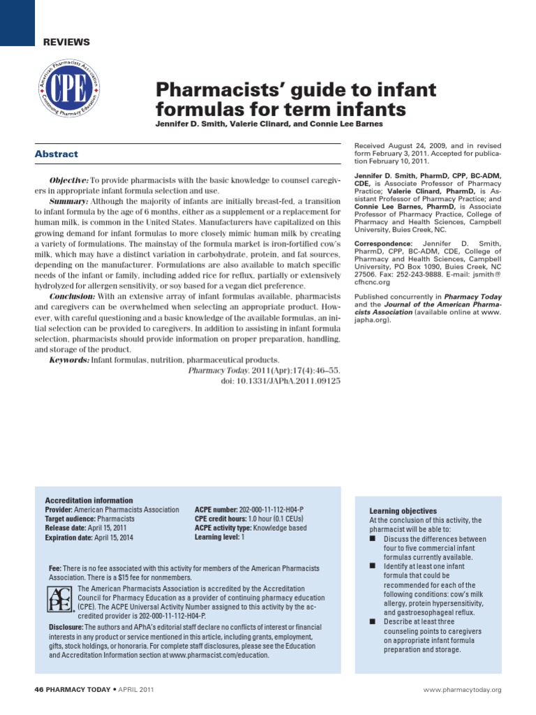 Guide pharmacists infant formula selection | PDF | Infant Formula ...