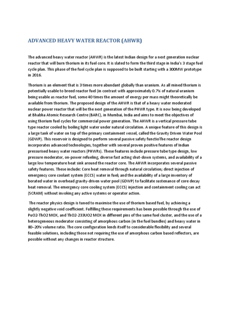 Advanced Heavy Water Reactor (Ahwr) | PDF | Power Station | Sustainable ...