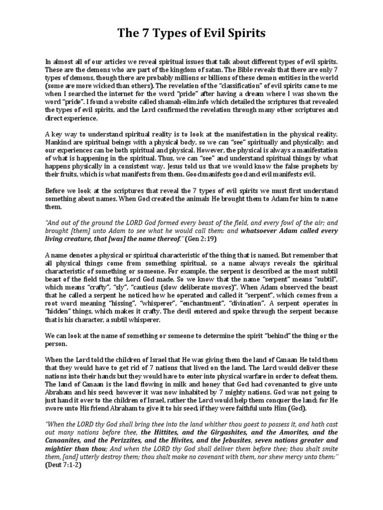 The 7 Types of Evil Spirits | PDF | Noah | Cain And Abel