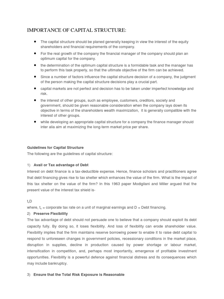 Guidelines for Developing an Optimal Capital Structure: Balancing ...