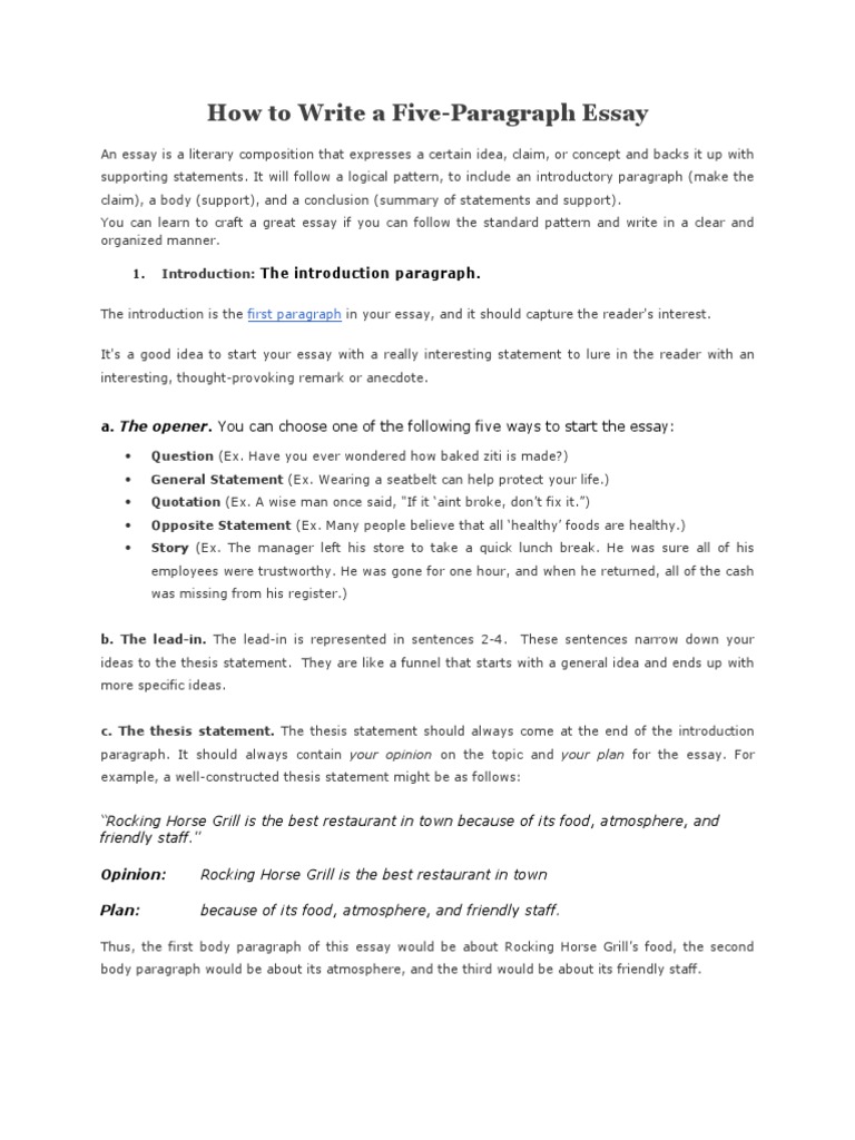 How To Write A Five-Paragraph Essay | PDF | Essays | Paragraph