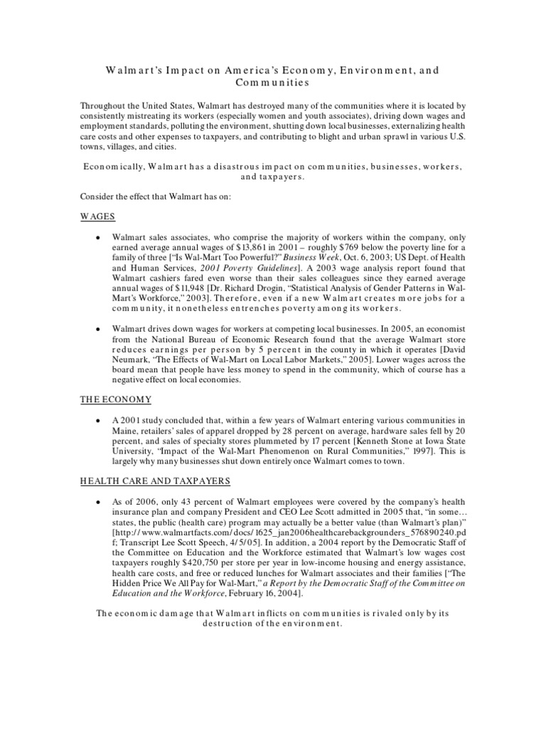 Walmart's Impact On America's Economy Environment | PDF