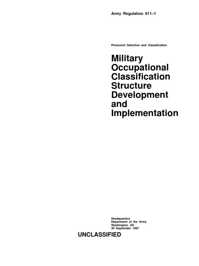Ar 611-1 Military Occupational Classification Structure Development and ...