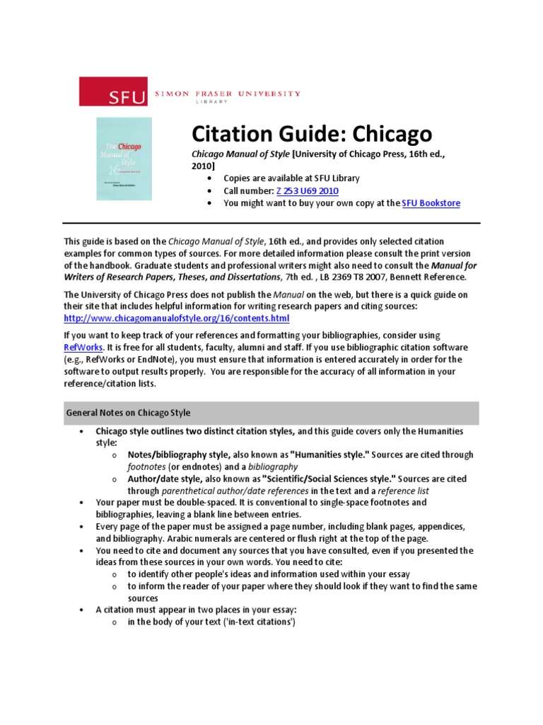 Chicago Format Style Sheet | Download Free PDF | Citation | Note ...