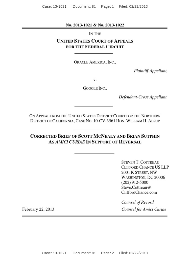 Scott McNealy-Brian Sutphin Amicus Curiae Brief in Oracle v. Google ...