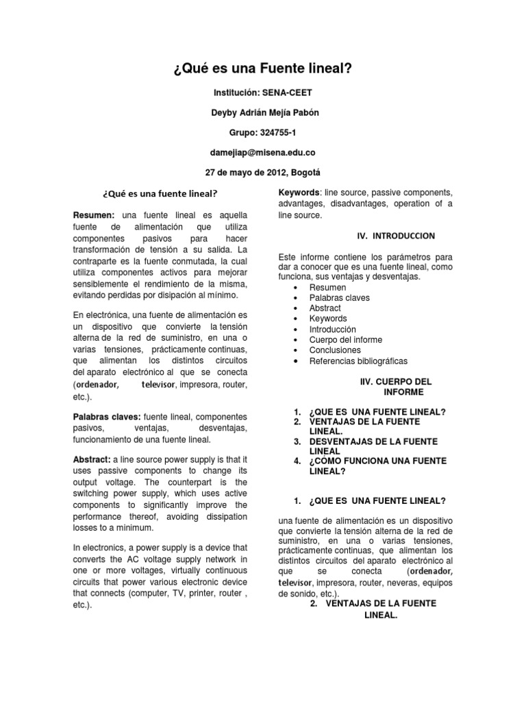 Qué Es Una Fuente Lineal | PDF | Electricidad | Cantidades fisicas