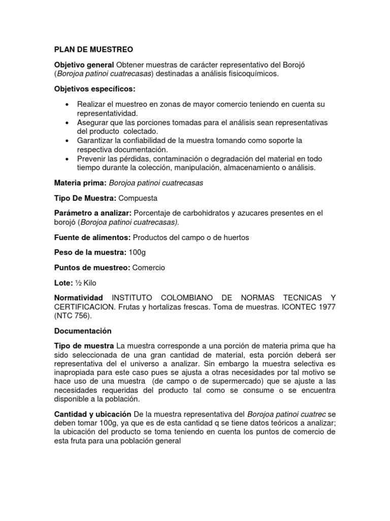 Plan de Muestreo | PDF | Alimentos | Muestreo (Estadísticas)