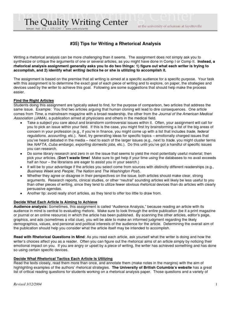 35 Tips For Writing A Rhetorical Analysis | PDF | Audience | Rhetoric