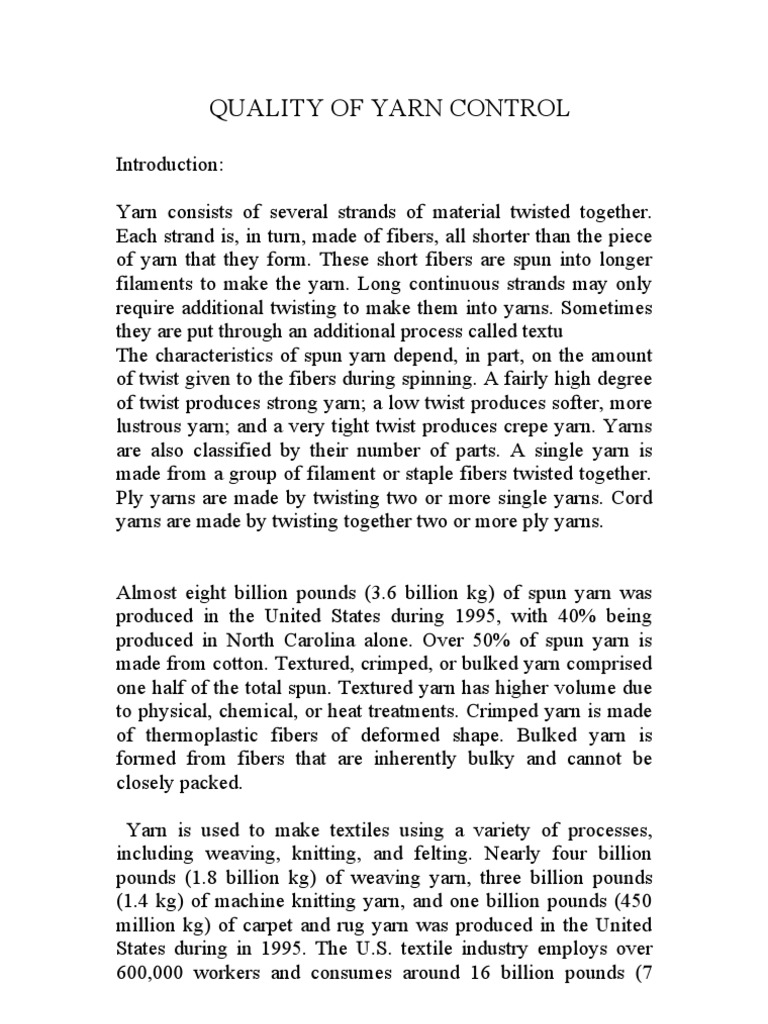 Quality of Yarn Control | PDF | Spindle (Textiles) | Yarn