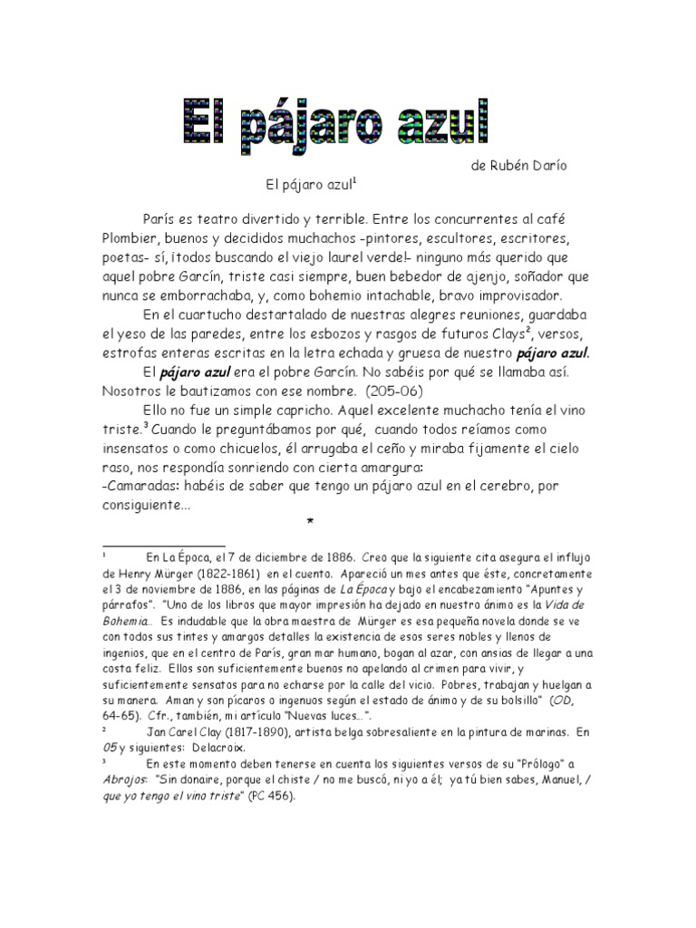 El pájaro azul de Rubén Darío | PDF | Arte | Poesía