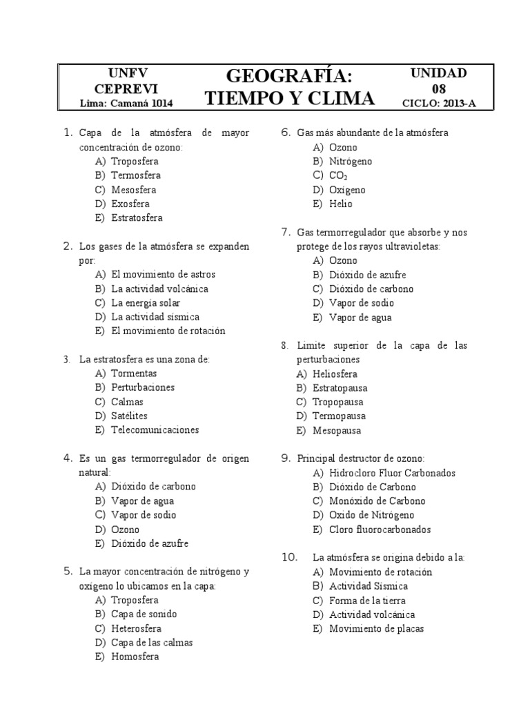 Preguntas sobre Geografía y Clima | PDF | Atmósfera | Velocidad del viento