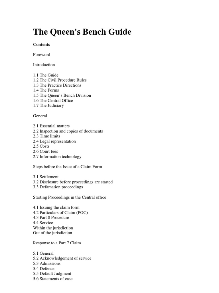 Queen Bench Guide | PDF | Costs In English Law | Settlement (Litigation)