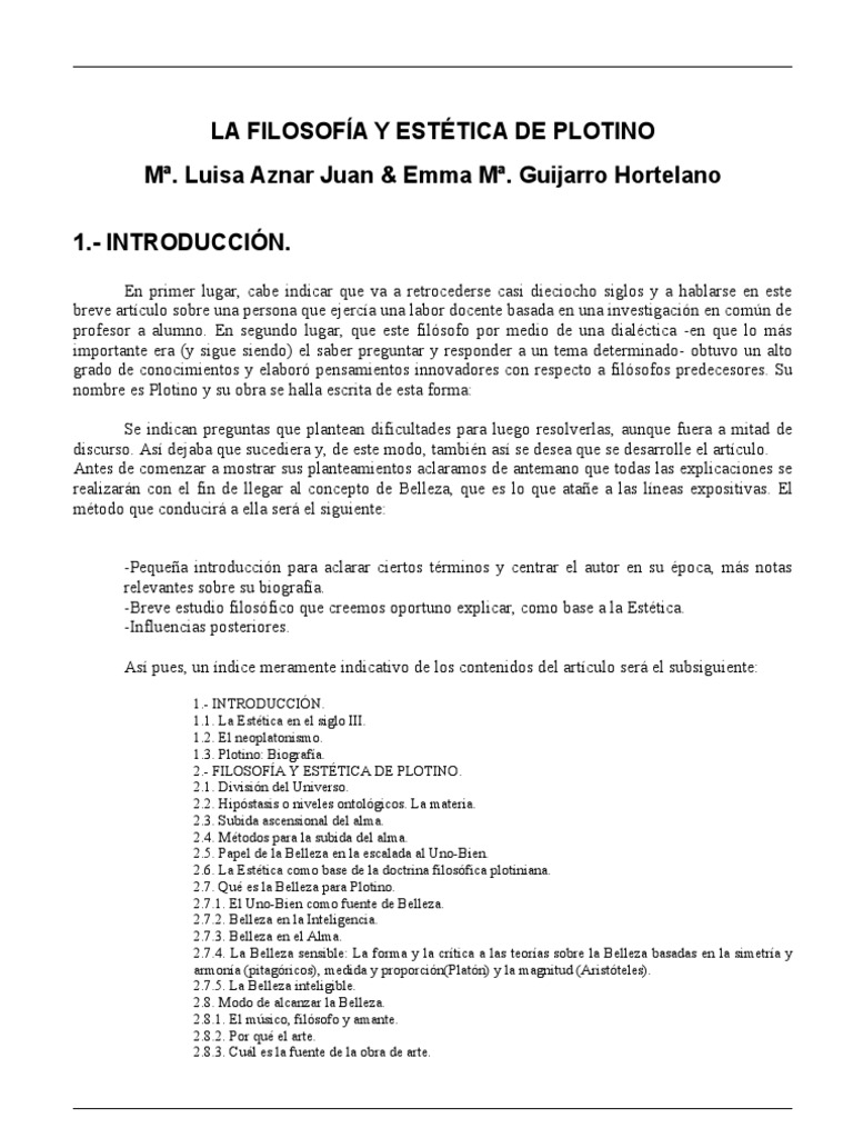 La filosofía y estética de Plotino según sus niveles ontológicos | PDF | Platón | Belleza