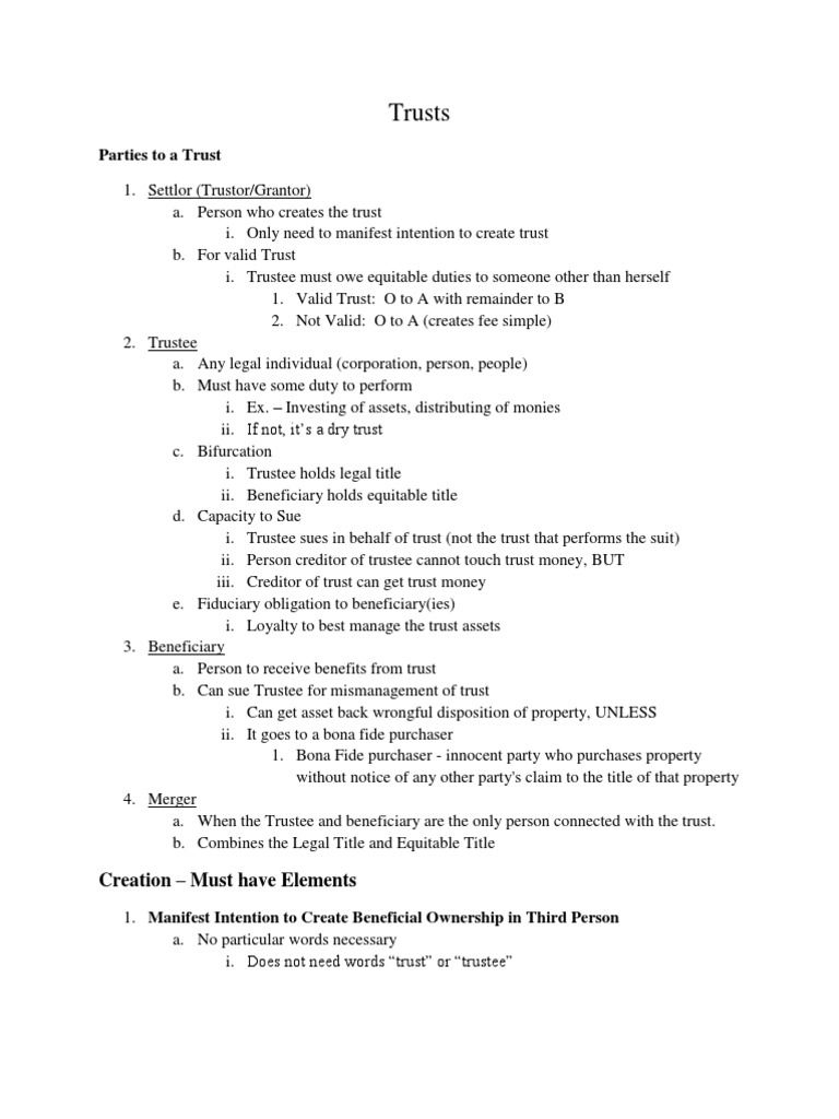 Trusts Outline | Trust Law | Will And Testament