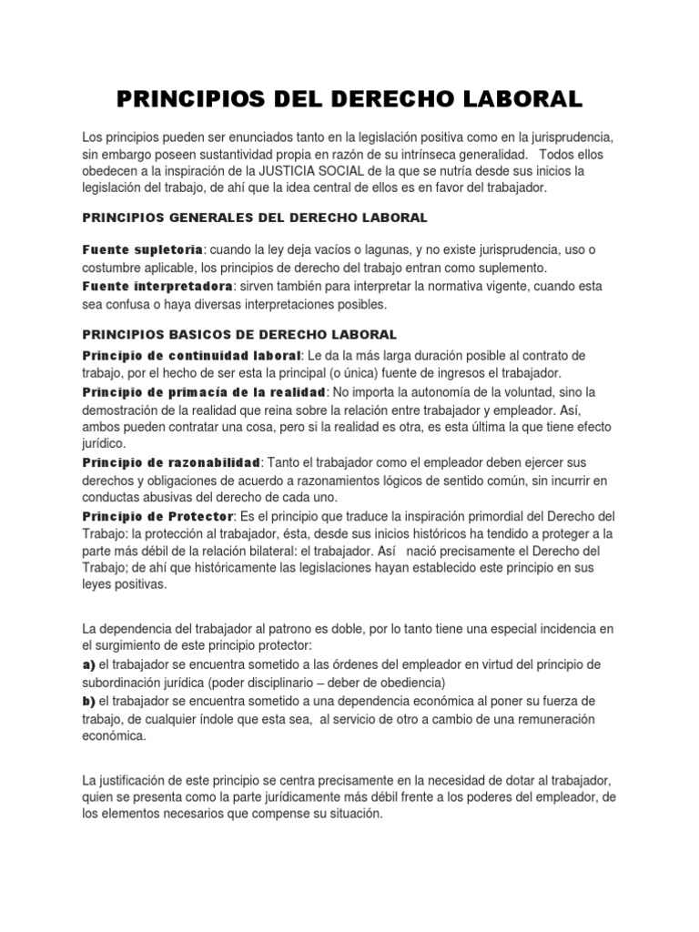 Principios Del Derecho Laboral Pdf Derecho Laboral Información