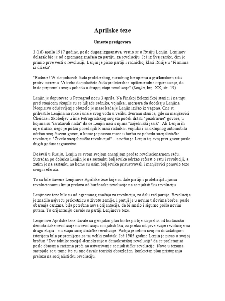 V.I.Lenjin Aprilske Teze | PDF