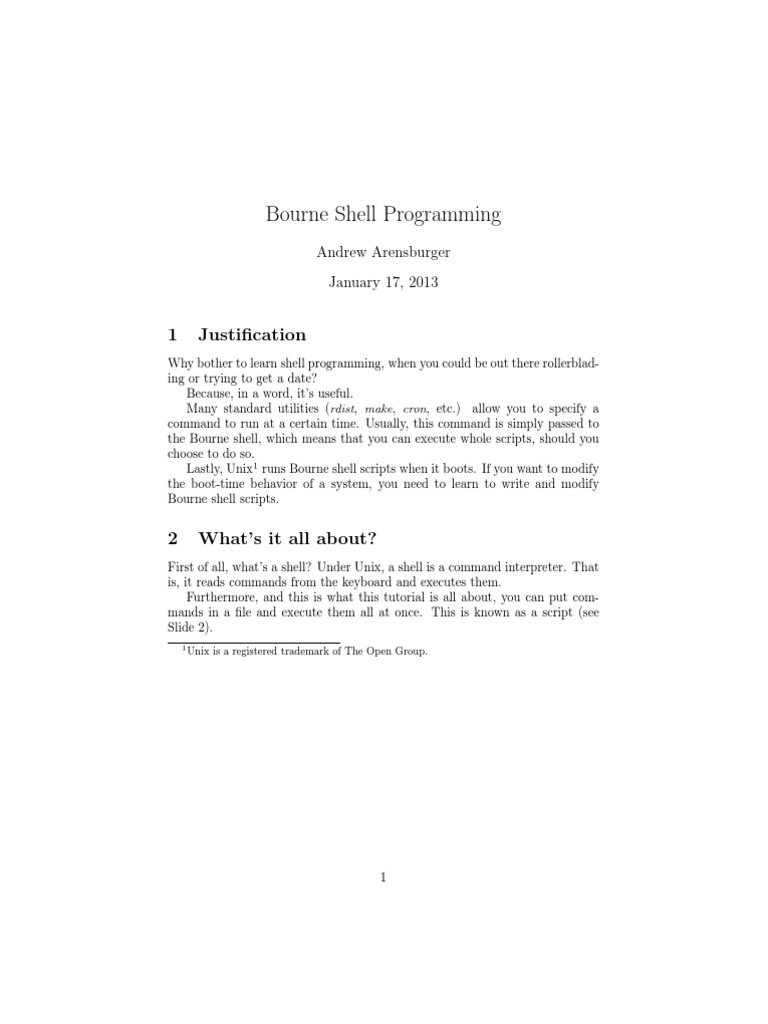 Bourne Shell Programming: 1 Justification | PDF | Control Flow ... Bourne Shell Programming: 1 Justification | PDF | Control Flow ...