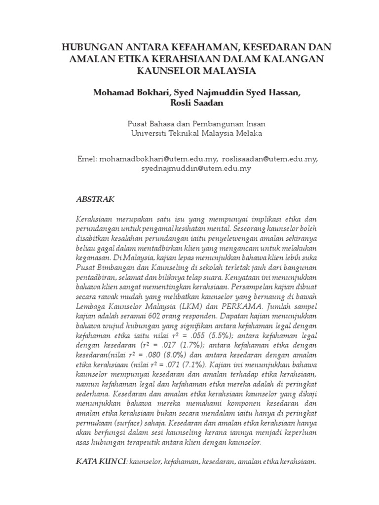 Kerahsiaan - Kaunseling Di Malaysia | PDF