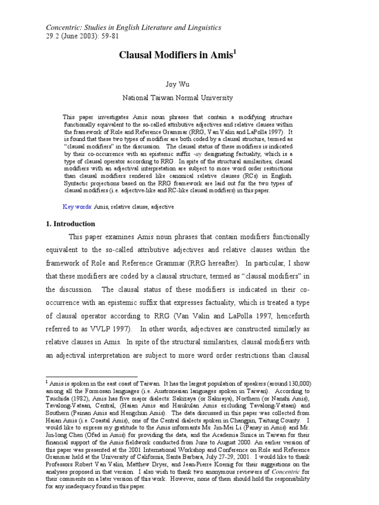 Clausal Modifiers in Amis | PDF | Adjective | Clause