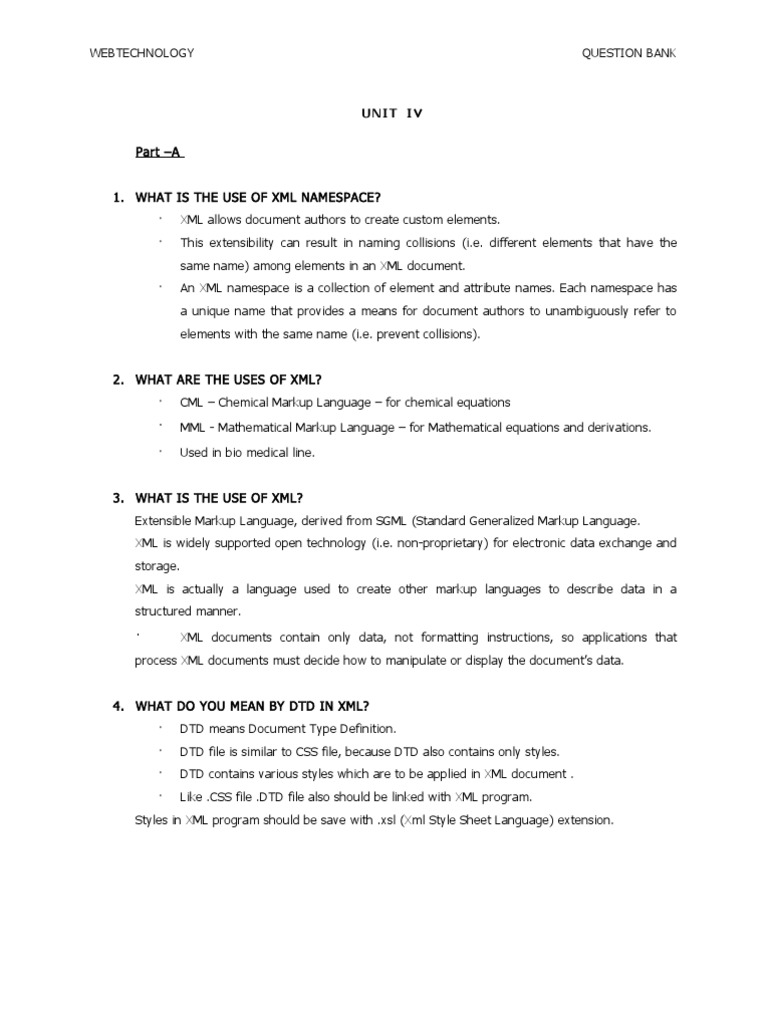 Unit Four Question Bank Final | PDF | Xml | Java Server Pages