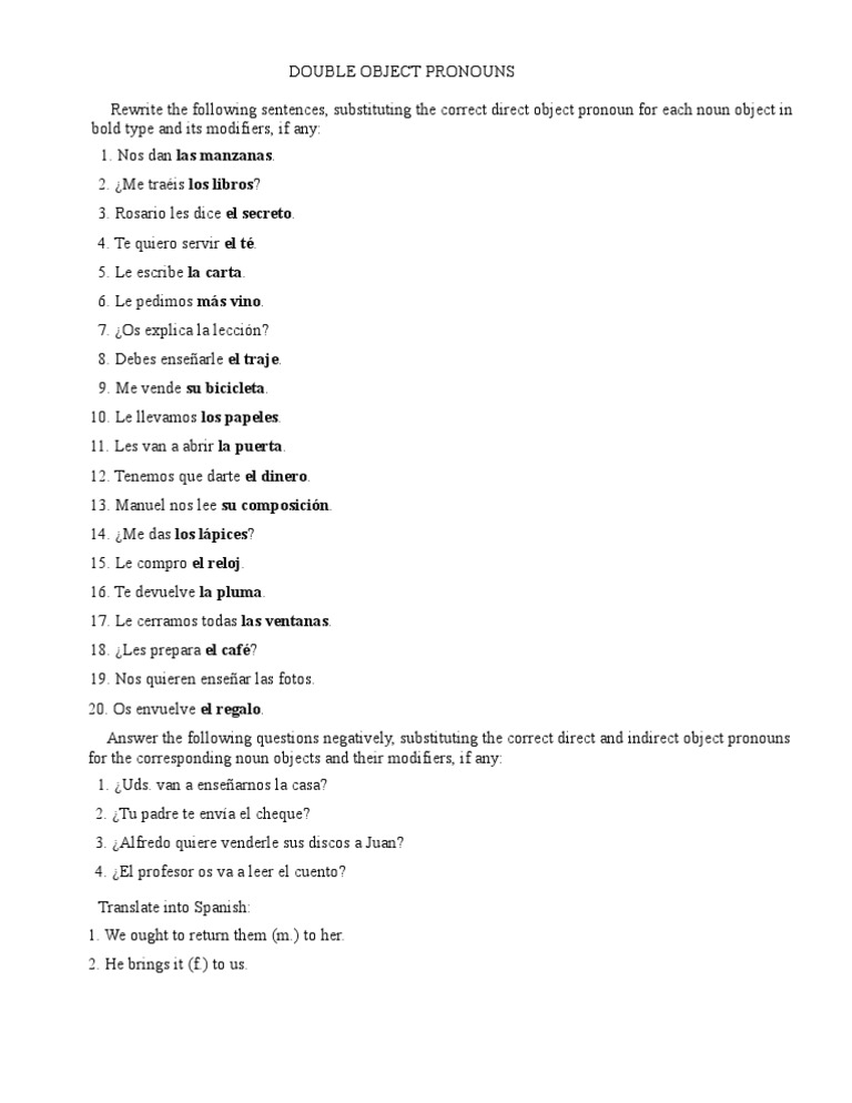 Double Object Pronouns | PDF