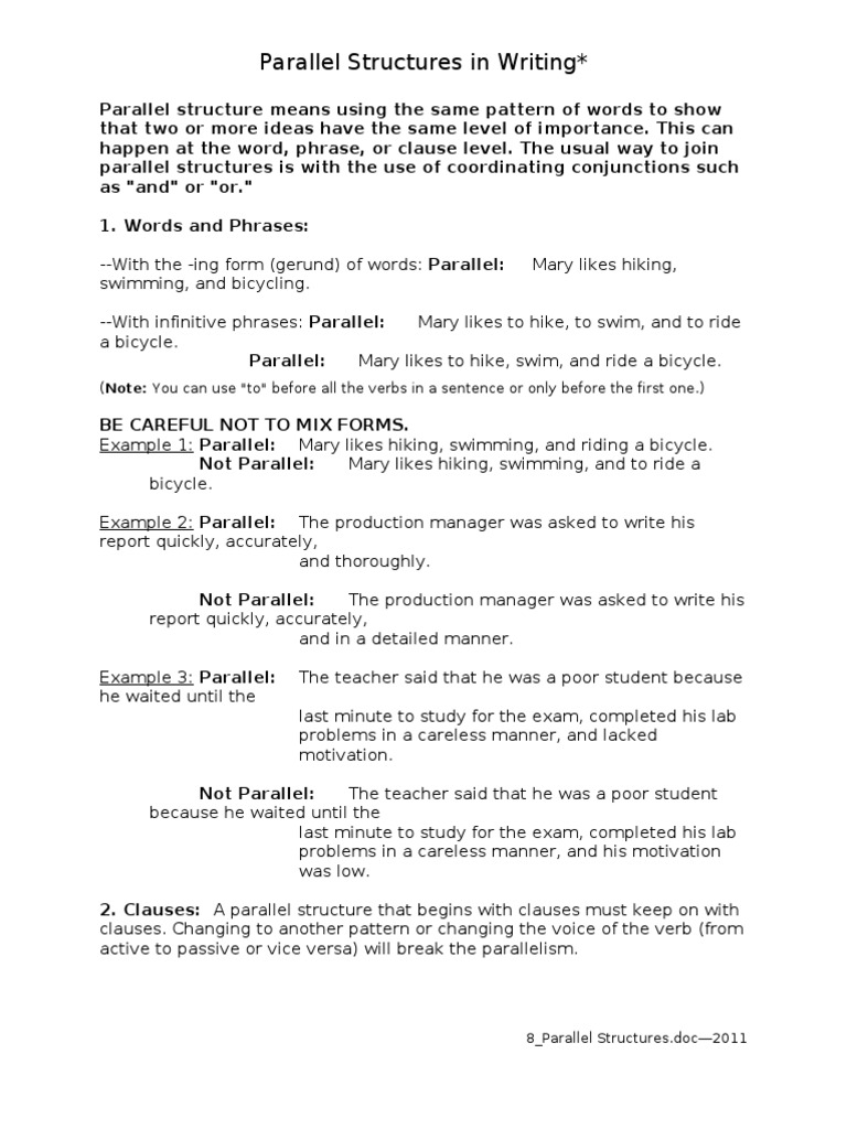 8 Parallel Structures | PDF | Clause | Phrase