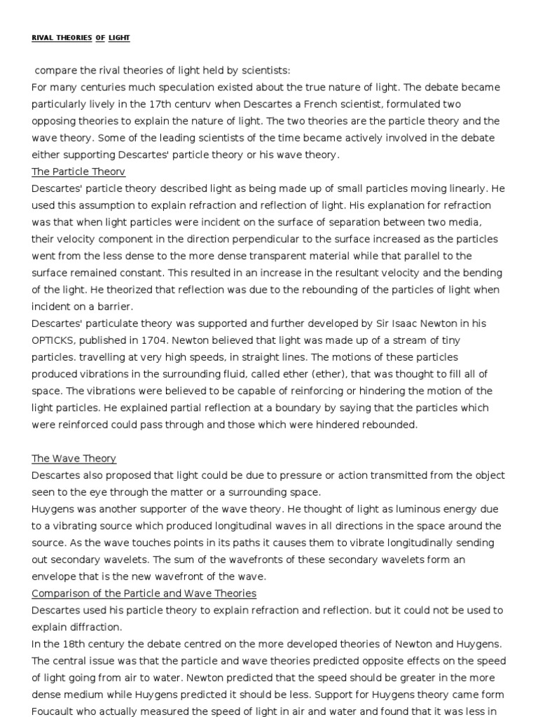 Theories of Light | PDF | Light | Photoelectric Effect