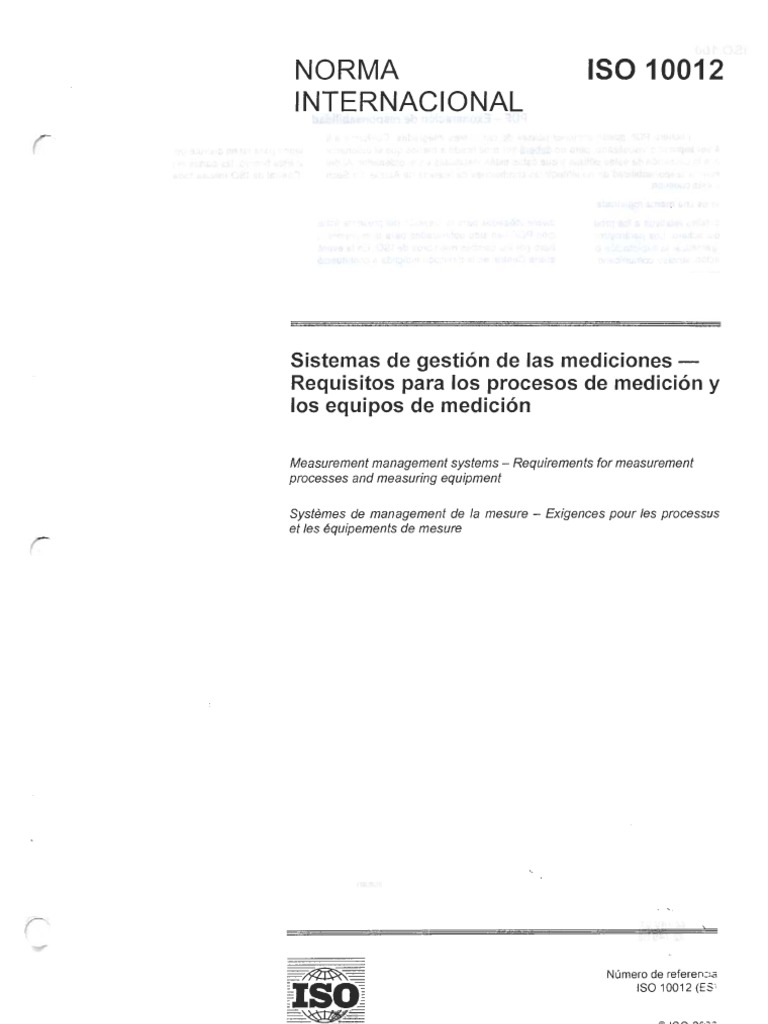 ISO - Norma Iso 10012 2003 Requisitos para Procesos Y Equipos de Medición | PDF | Estudios de ...