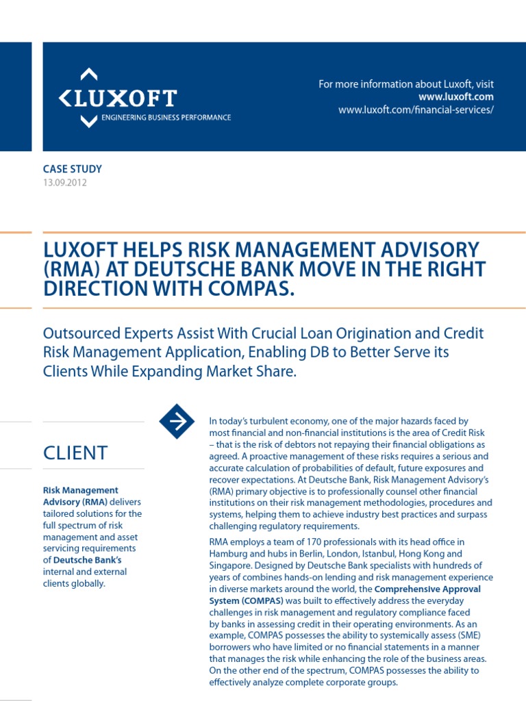 Case Study Deutsche Bank Compas Banking Luxoft For Risk Management ...
