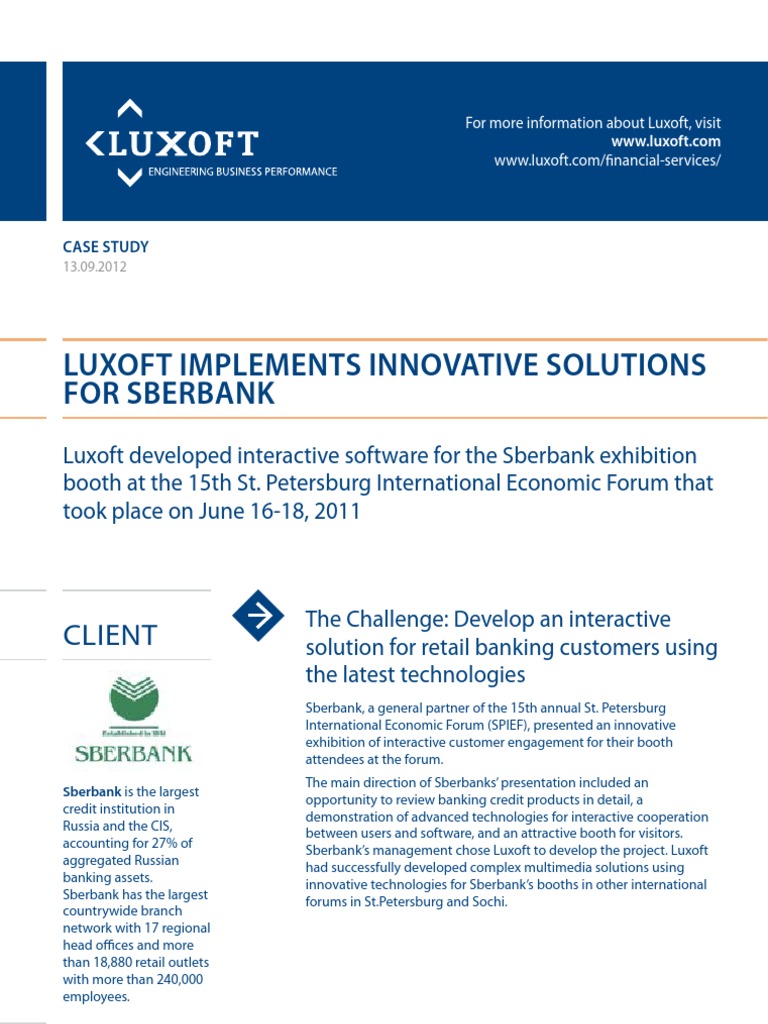 Case Study Luxoft Implements Innovative Solutions Banking Luxoft For Sberbank | PDF | Microsoft ...
