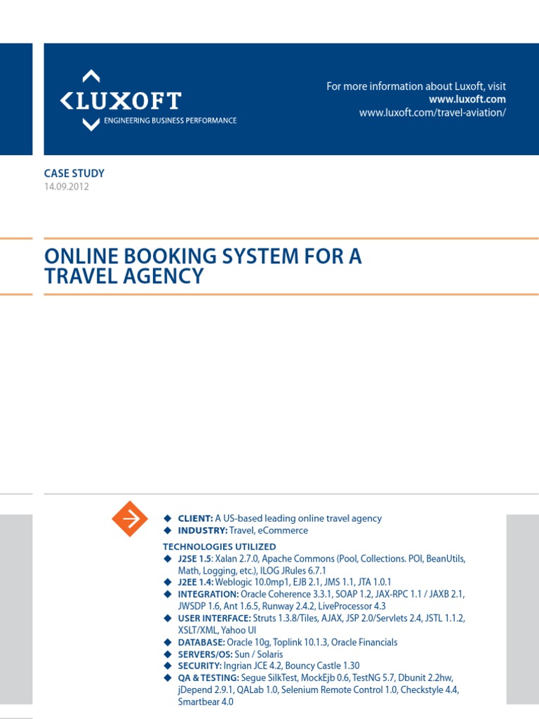 Case Study Online Booking System Travel Luxoft For Us Based Leading Online Travel Agency | PDF ...