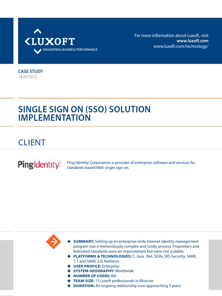 Case Study Single Sign On Solution Implementation Software Luxoft For Ping Identity | PDF ...