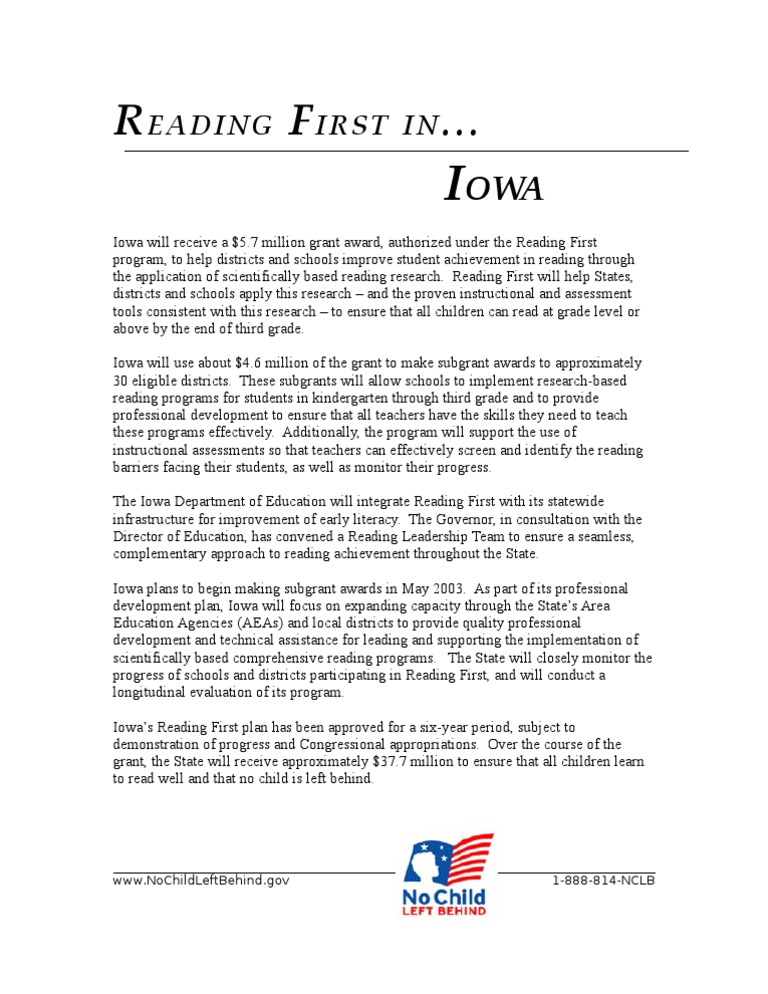 Iowa's $5.7M Reading First Grant Program | PDF