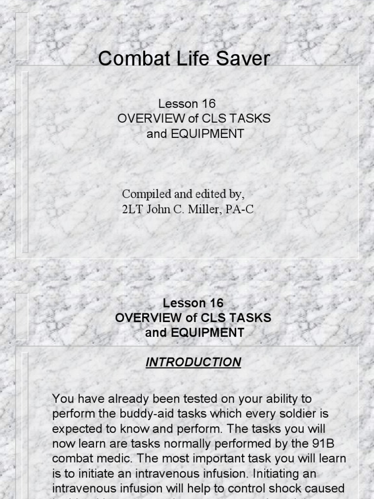 Combat Life Saver: Lesson 16 Overview of Cls Tasks and Equipment | PDF ...