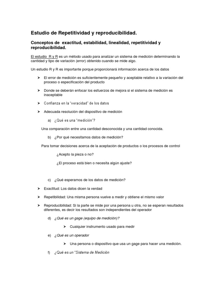 Estudio de Repetitividad y R&R | PDF | Medición | Métodos de búsqueda