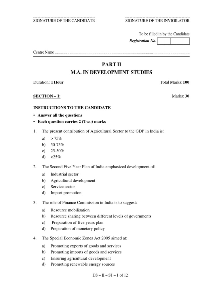 TISS Sample Paper - MA in Development Studies Part 2 Set 1 | PDF ...