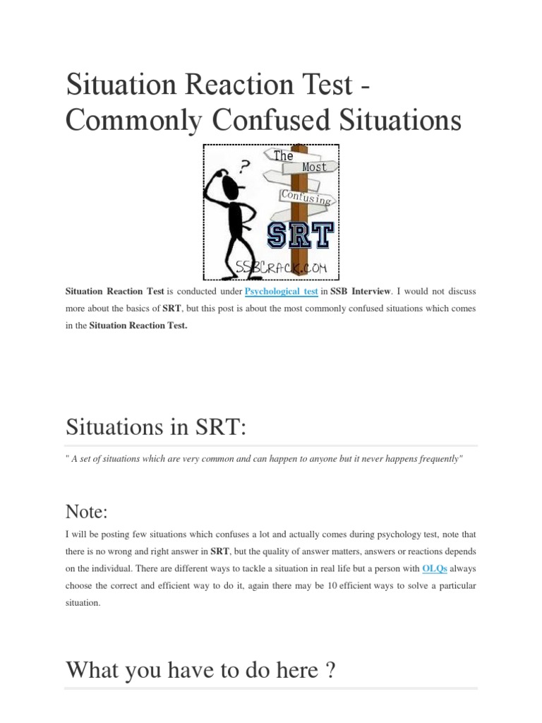 Situation Reaction Test | PDF | Psychology
