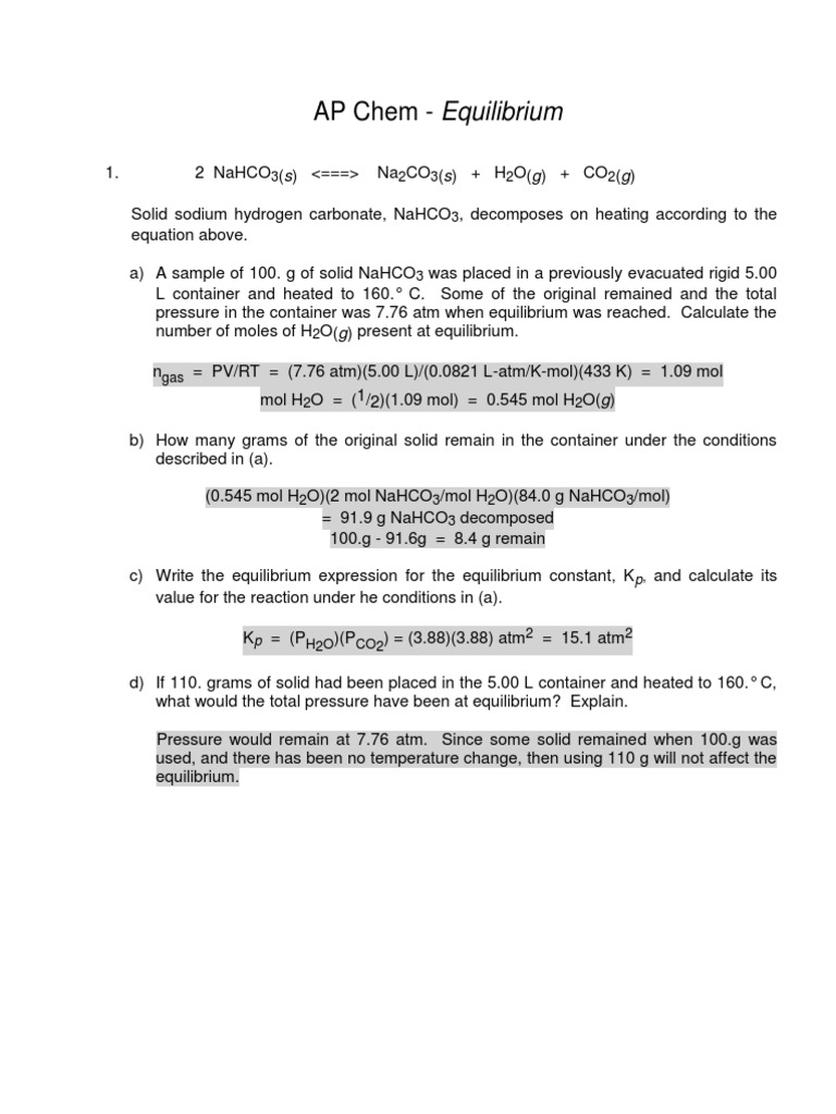 Equilibrium Analysis in AP Chemistry | PDF | Chemical Equilibrium ...